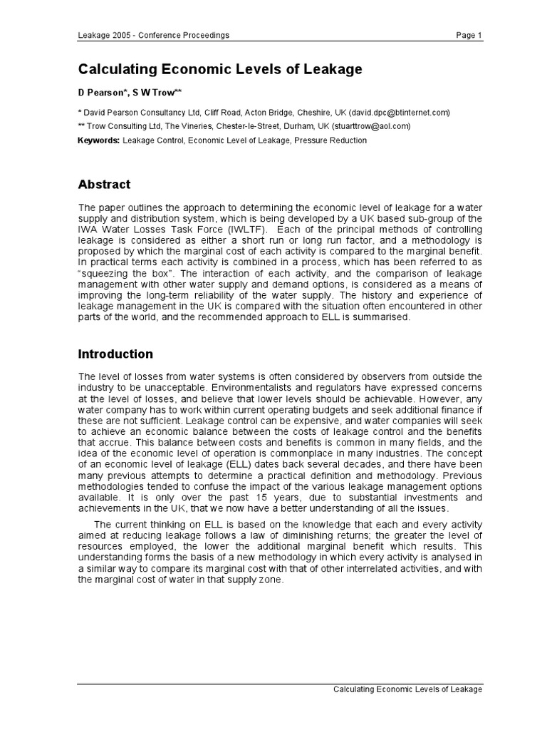 Calculating Economic Levels of Leakage: D Pearson, S W Trow | PDF | Net Present Value | Leak