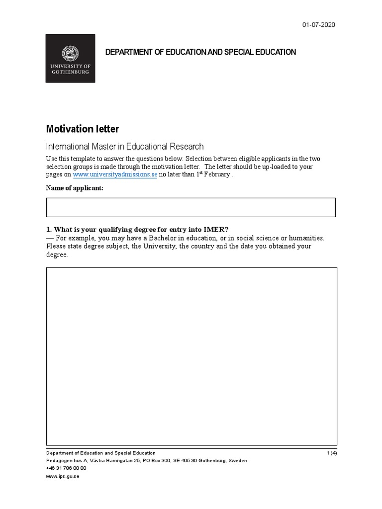 IMER Motivation Letter Guidelines | PDF