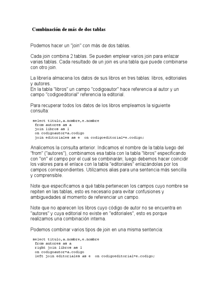 Unir Tablas en SQL Server | PDF | SQL | Software de gestión de datos