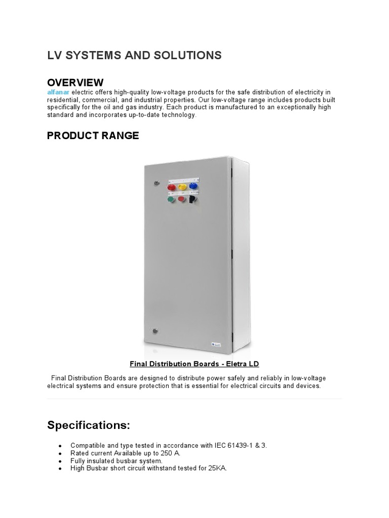 LV Systems and Solutions Alfanar | PDF | Electrical Wiring | Electrician