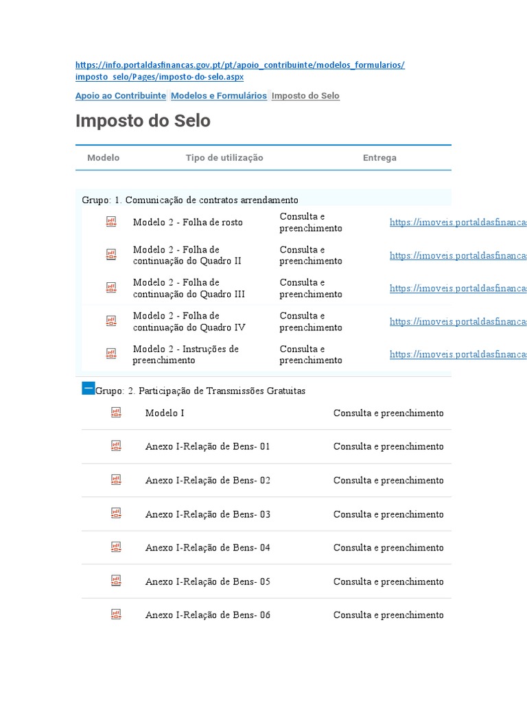 Apoio Ao Contribuinte - Modelos e Formulários - Imposto Do Selo | PDF