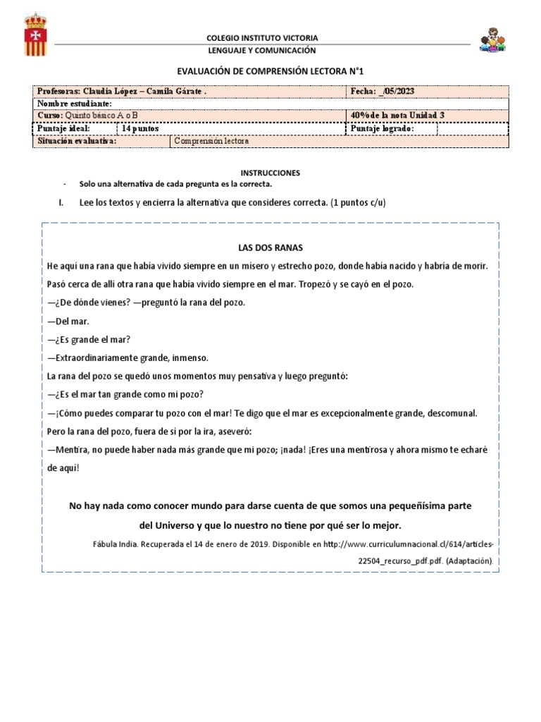 Evaluación de Comprensión Lectora N1. - Quinto Básico | PDF | Abejas