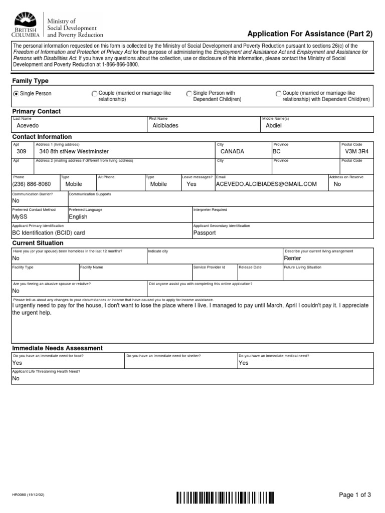 Income Assistance Application Form BC | PDF | Pension | Mortgage Loan