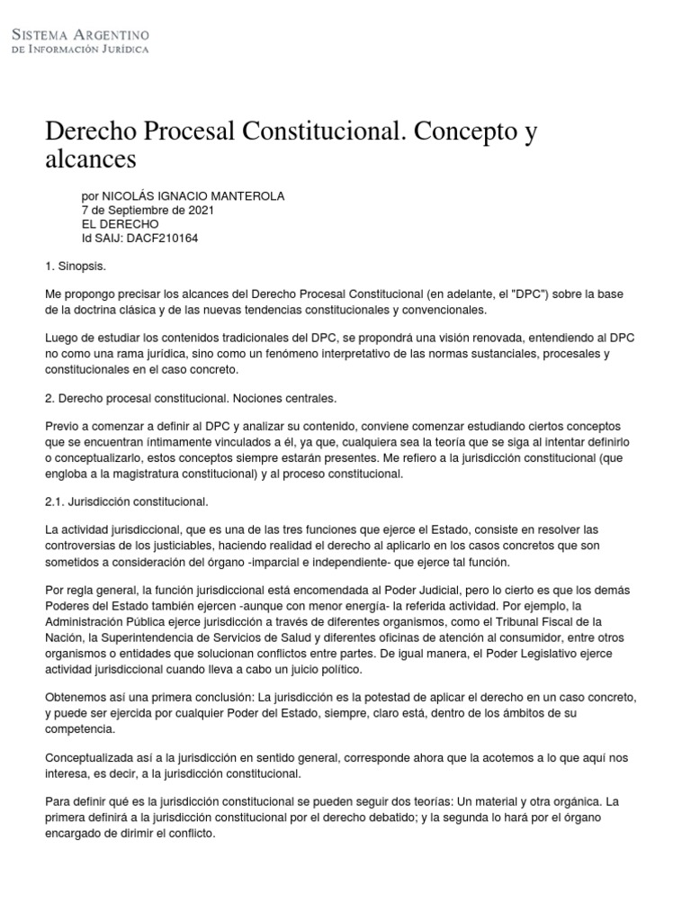 Derecho Procesal Constitucional. Concepto y Alcances | PDF ...
