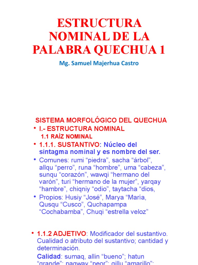 Estructura Nominal de La Palabra Quechua 2 | PDF | Adverbio | Numero Gramatical