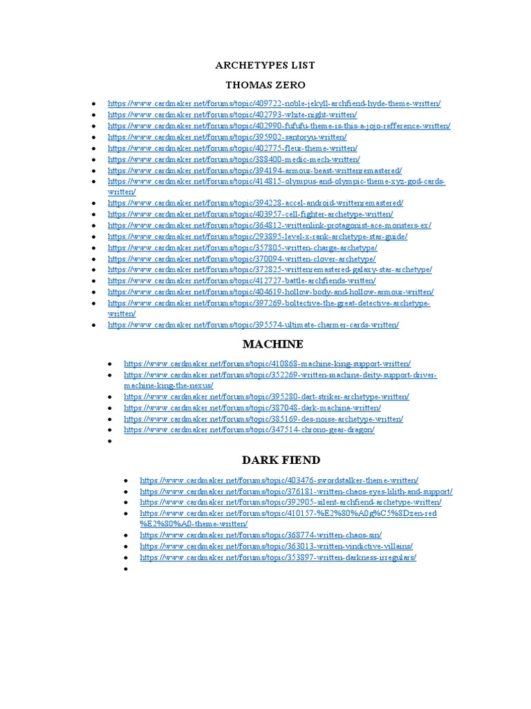 Archetypes List Thomas Zero: Machine | PDF