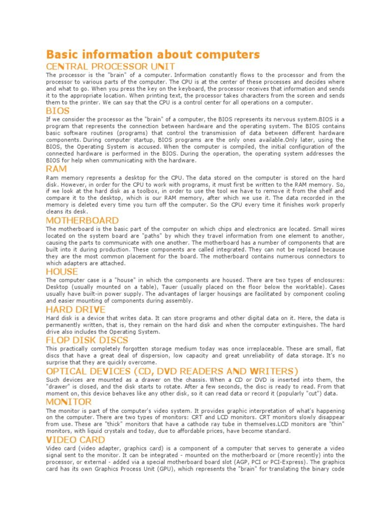 Basic Information About Computers | PDF | Printer (Computing) | Network Interface Controller