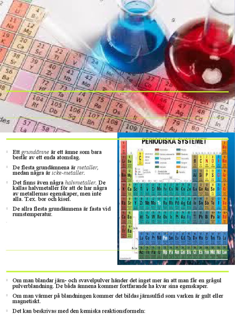 Grundämnen, Kemiska Föreningar, Rena Ämnen Och Blandningar | PDF