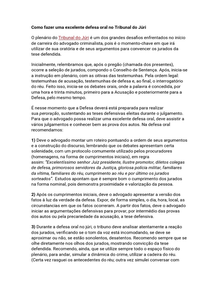 Como Fazer Uma Excelente Defesa Oral No Tribunal Do Júri | PDF ...