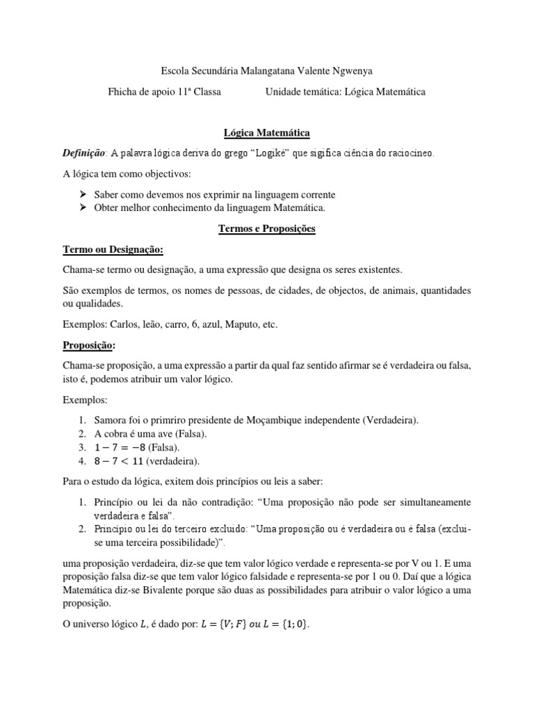 Lógica Matemática: Definições, Termos, Proposições e Operações | PDF ...