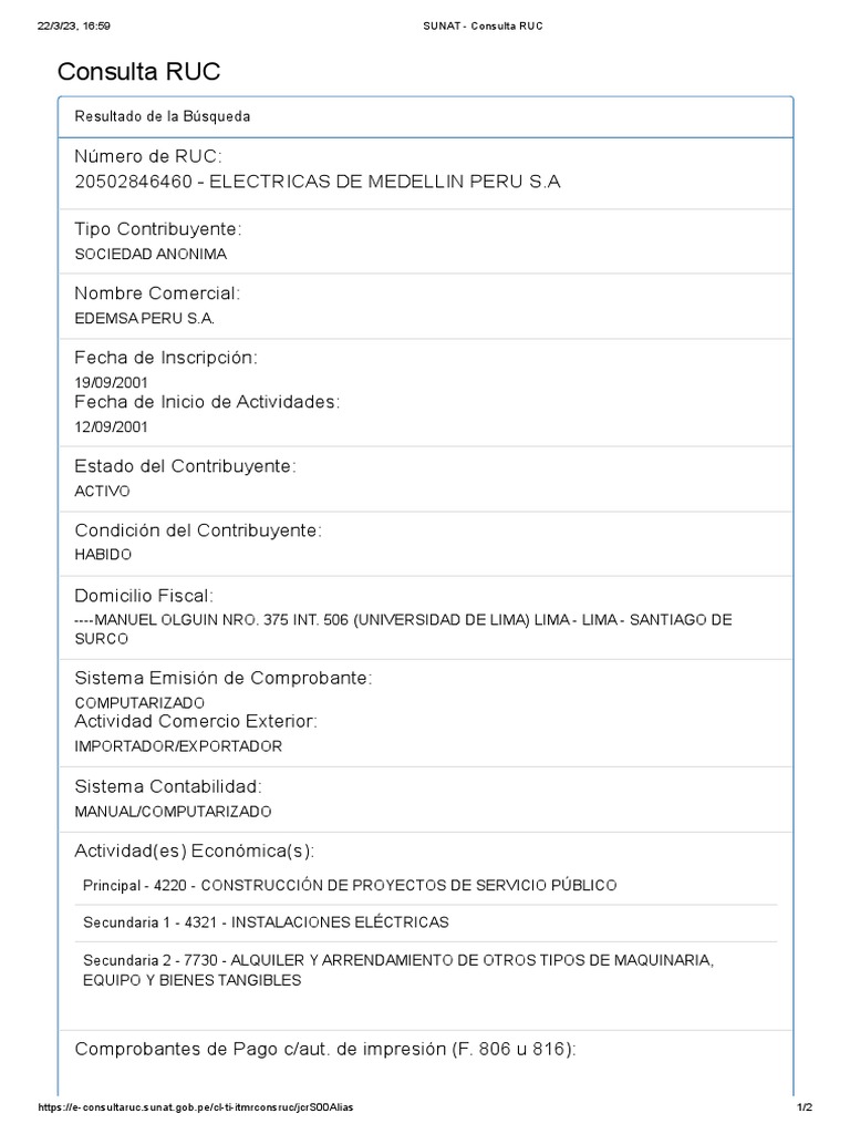 SUNAT - Consulta RUC | PDF