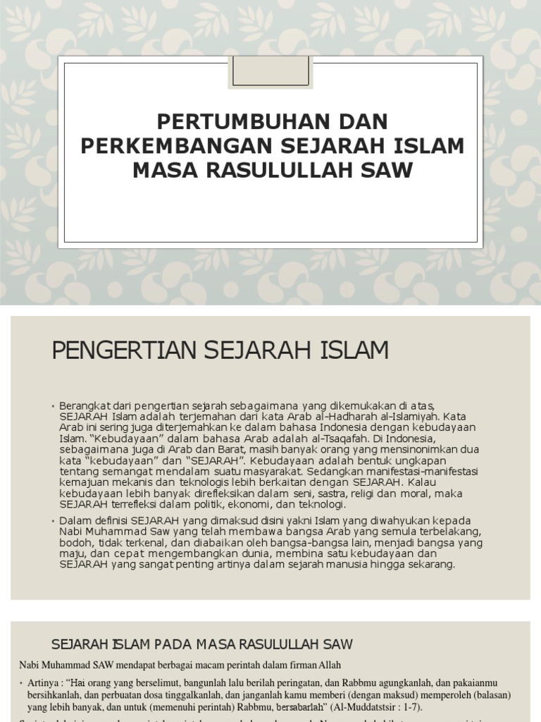 Pertumbuhan Dan Perkembangan Sejarah Islam Masa Rasulullah Saw | PDF