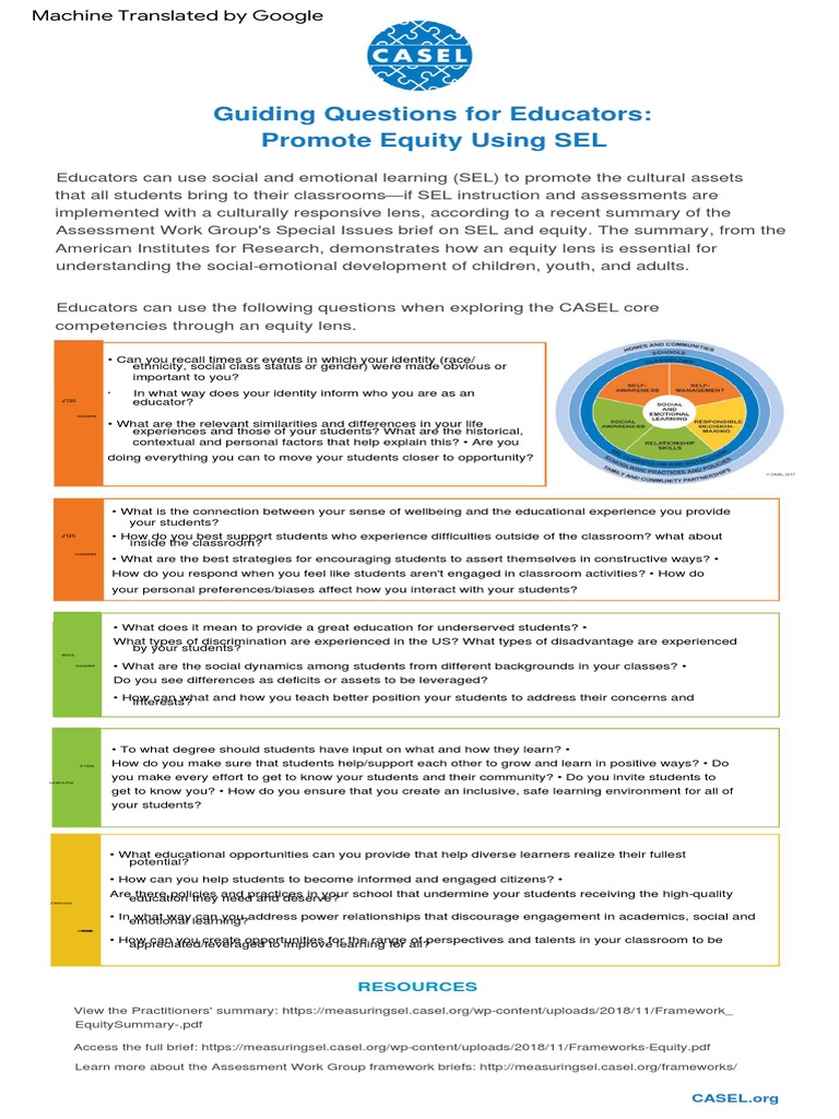 Guiding Questions For Educators Promote Equity Using SEL 12.17.19 | PDF ...