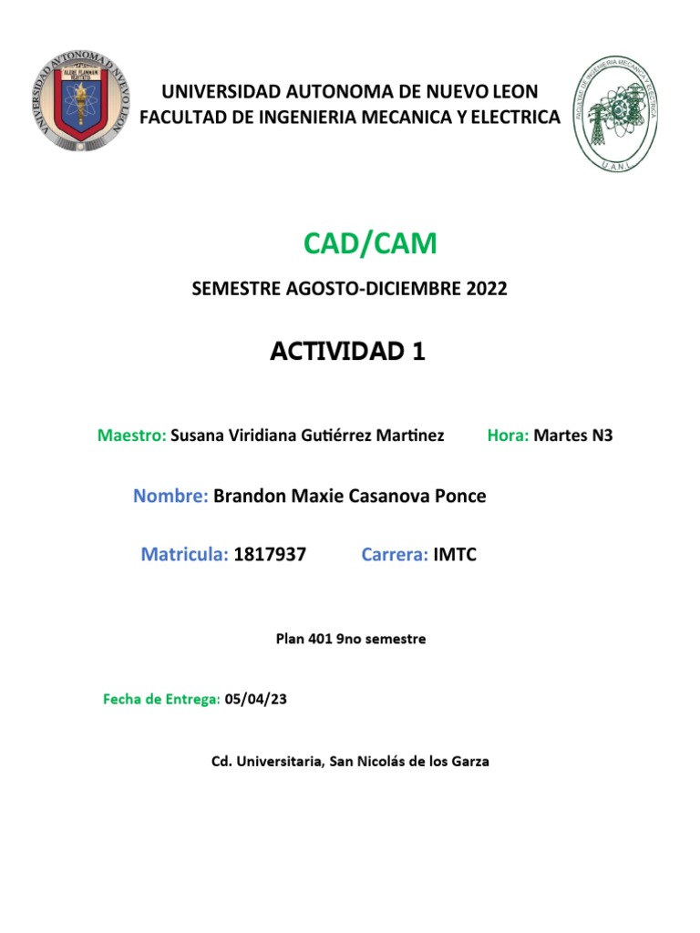Actividad 1 Cad Cam | PDF | Diseño | Impresión 3d