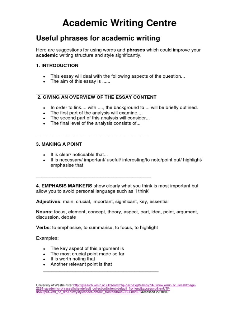 Useful Phrases for Academic Writing | PDF | Adjective | Phrase