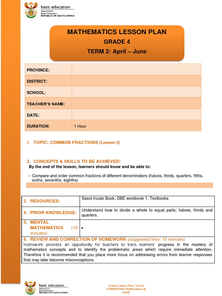 Grade 4 Term 2 Common Fractions Lesson 2 | PDF