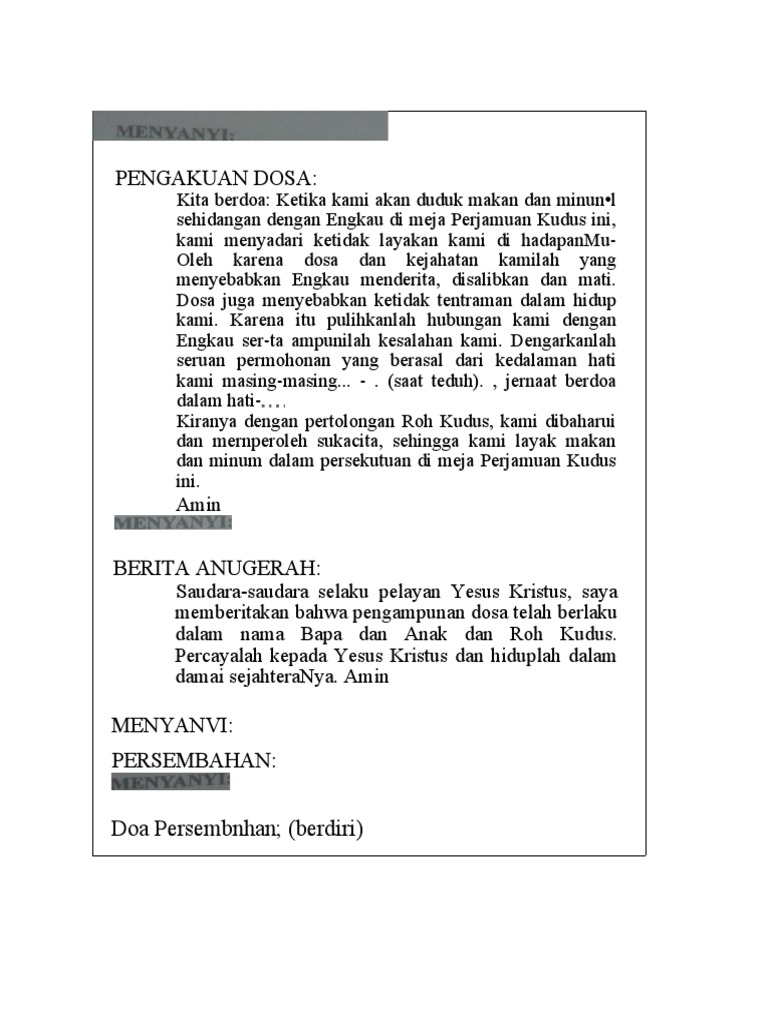 Pengakuan Dosa:: Doa Persembnhan (Berdiri) | PDF