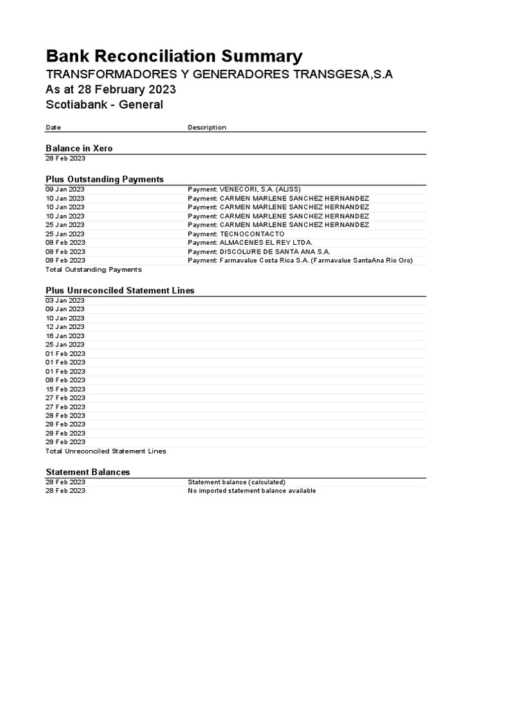 Scotiabank Reconciliation Summary | PDF
