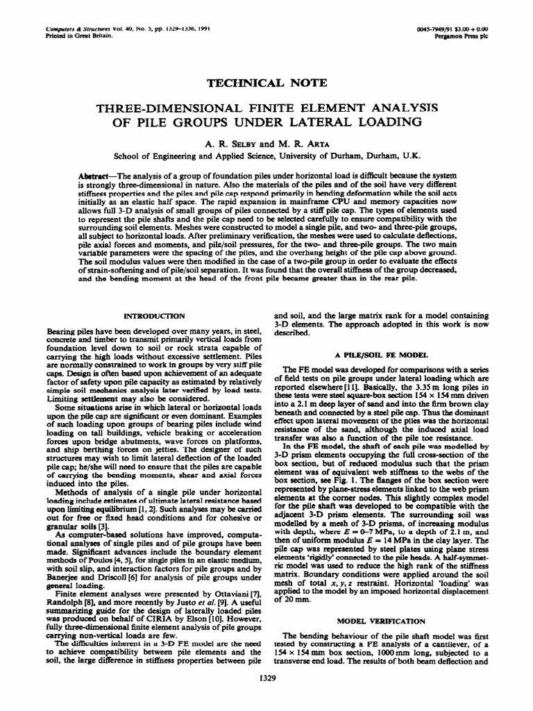 Three-Dimensional Finite Element Analysis of Pile Groups Under Lateral Loading - 1991 | PDF
