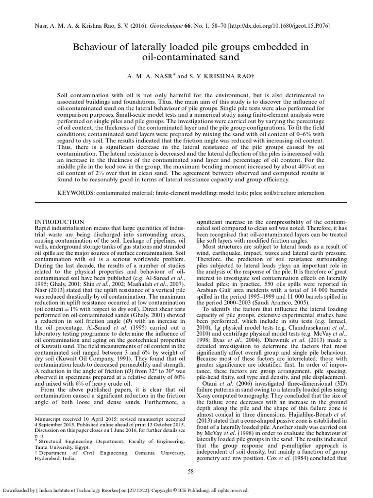 Behaviour of Laterally Loaded Pile Groups Embedded in Oil-Contaminated ...