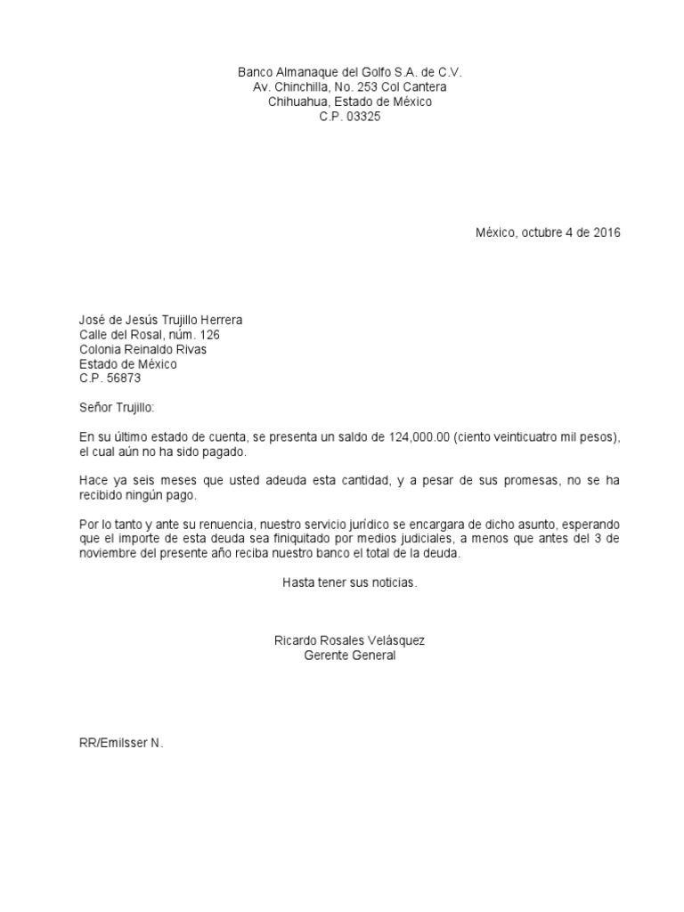 Modelo No. 1 Carta de Cobro | PDF