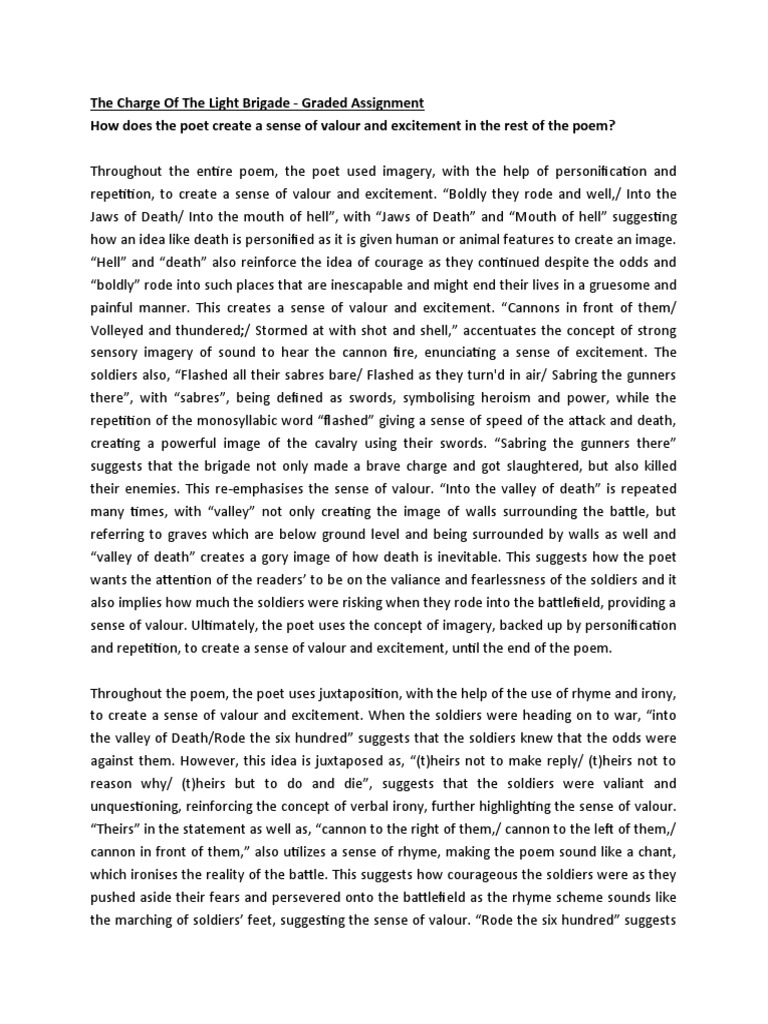 The Charge of The Light Brigade Essay | PDF | Poetry | Senses