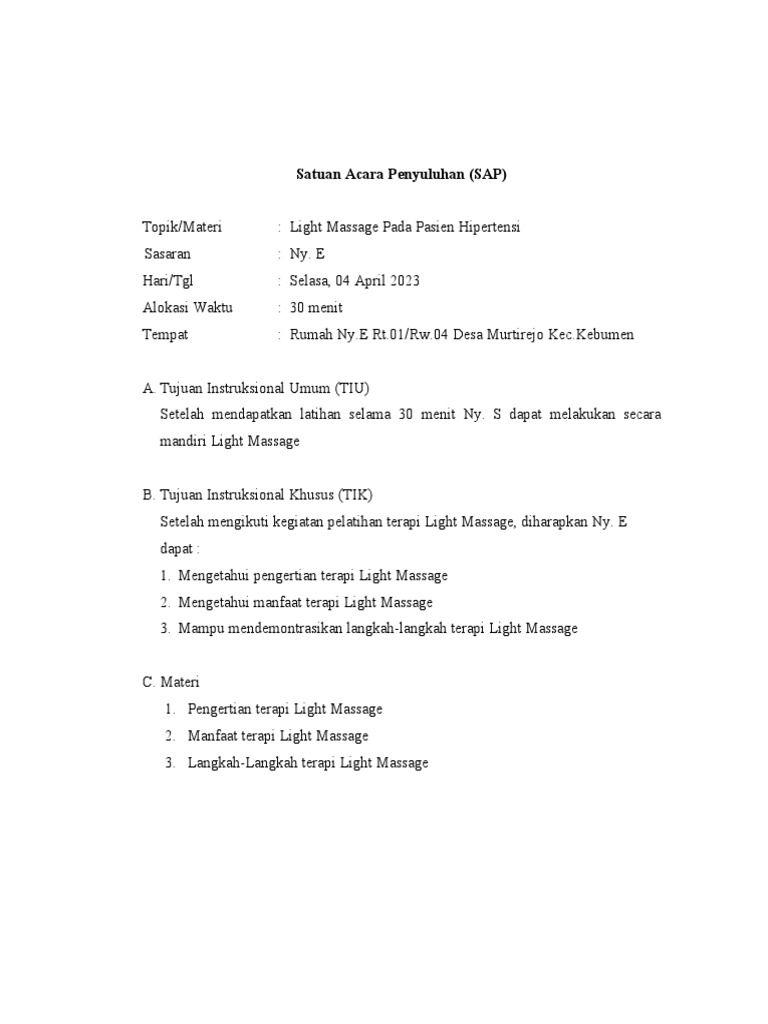 Sap & Sop Light Massage | PDF