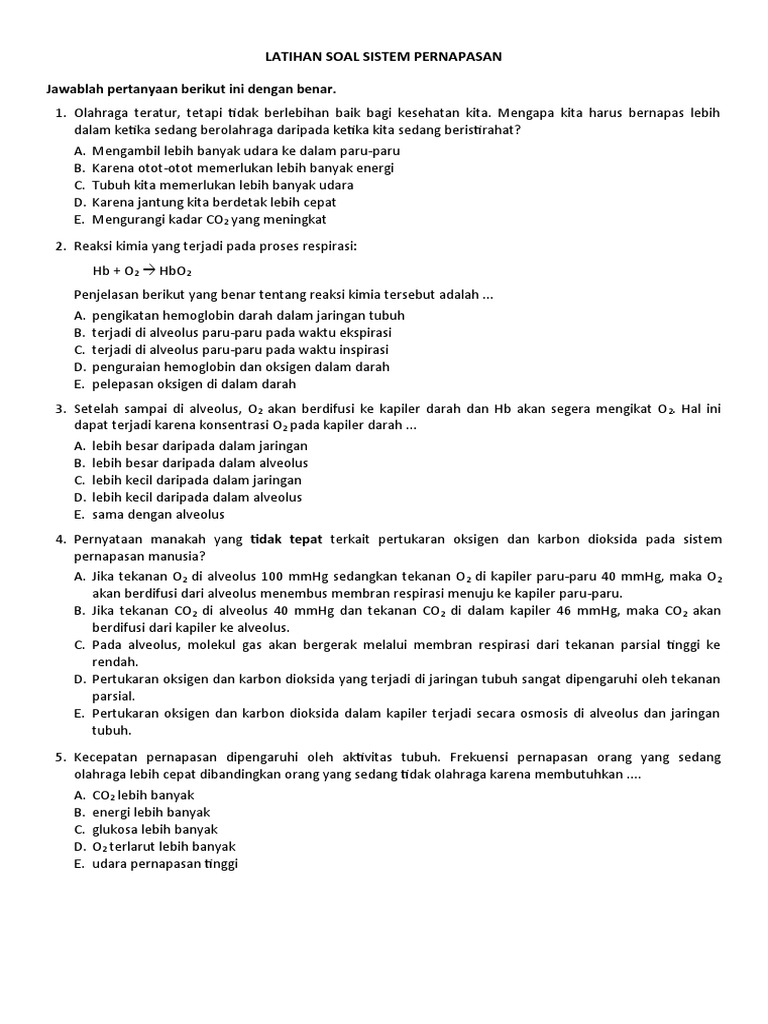 Latihan Soal Sistem Pernapasan | PDF Latihan Soal Sistem Pernapasan | PDF