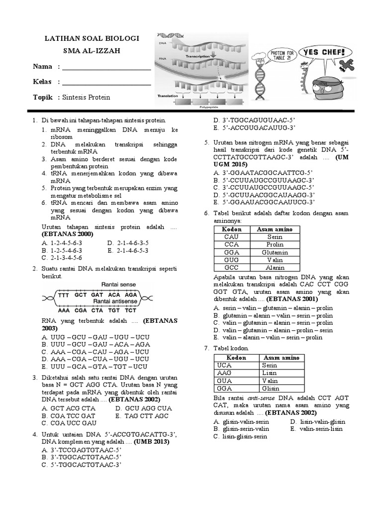 Latihan Soal Sintesis Protein | PDF