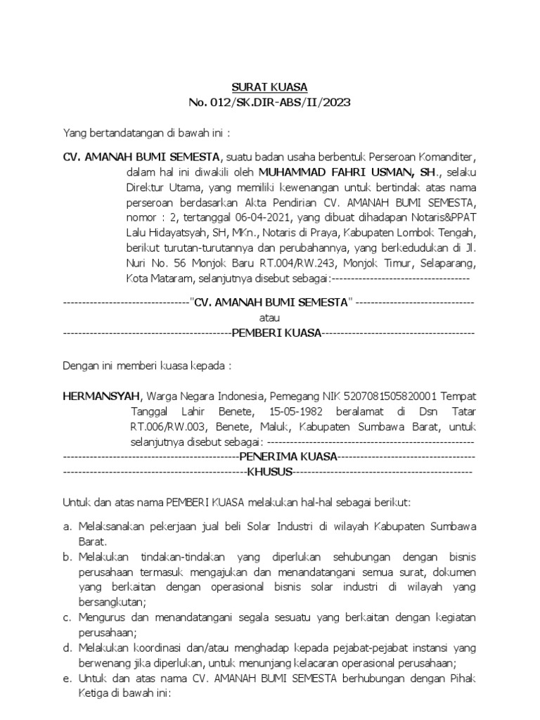 Contoh KSO BBM | PDF