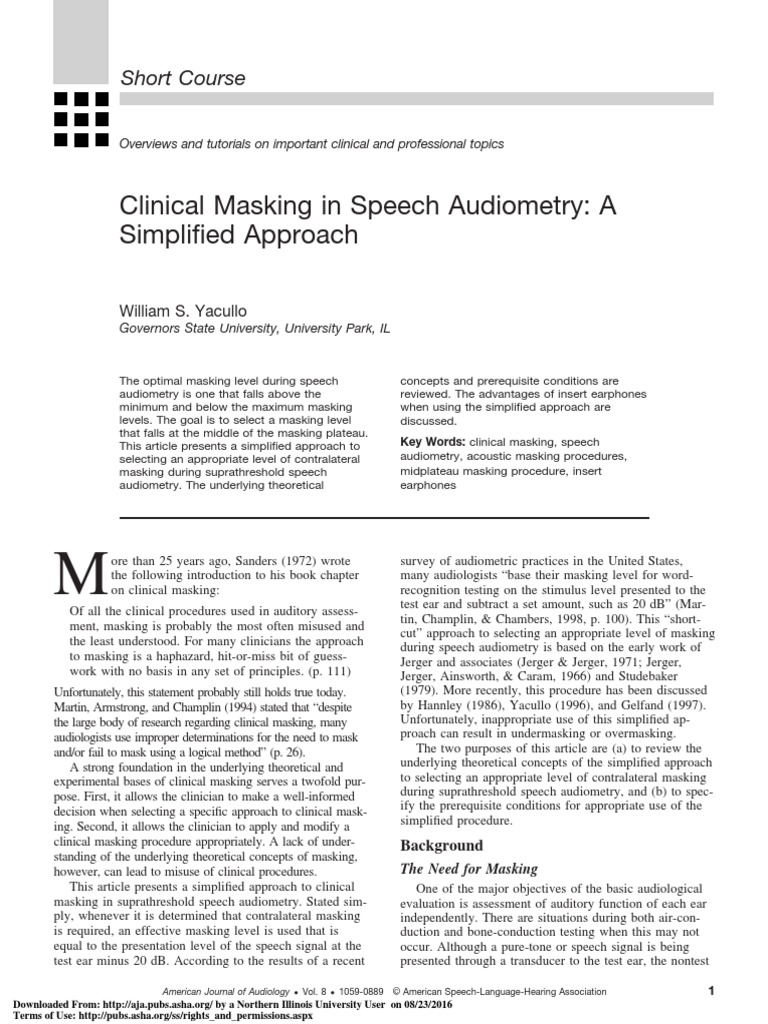 Clinical Masking in Speech Audiometry: A Simplified Approach | PDF ...