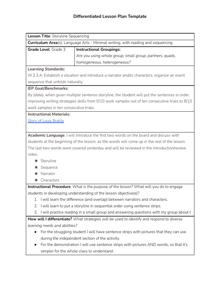 Special Ed Lesson Template | PDF | Lesson Plan | Narration