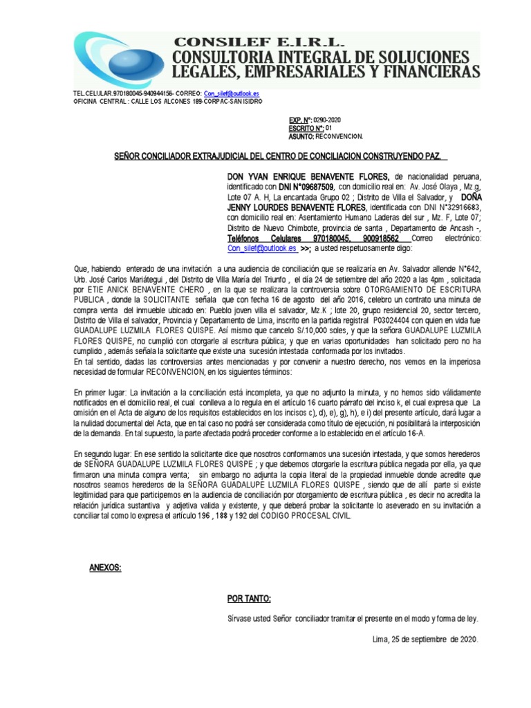 Demanda de Reconvencion | PDF | Intestacy | Justicia