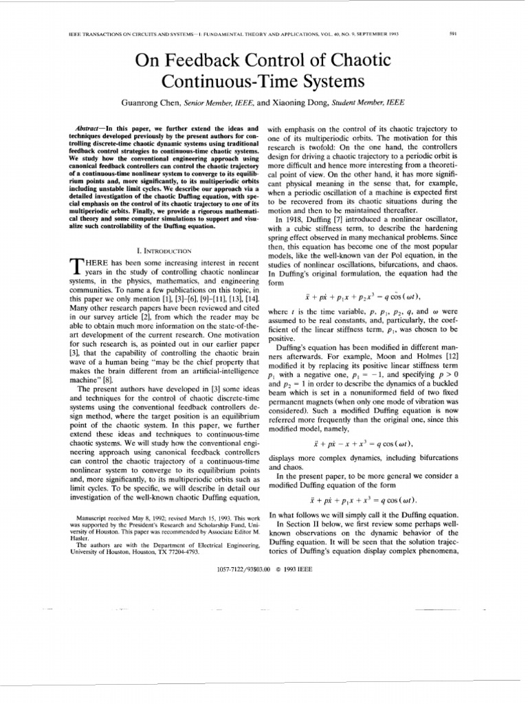 On Feedback Control of Chaotic Continuous-Time Systems: Senior Member ...