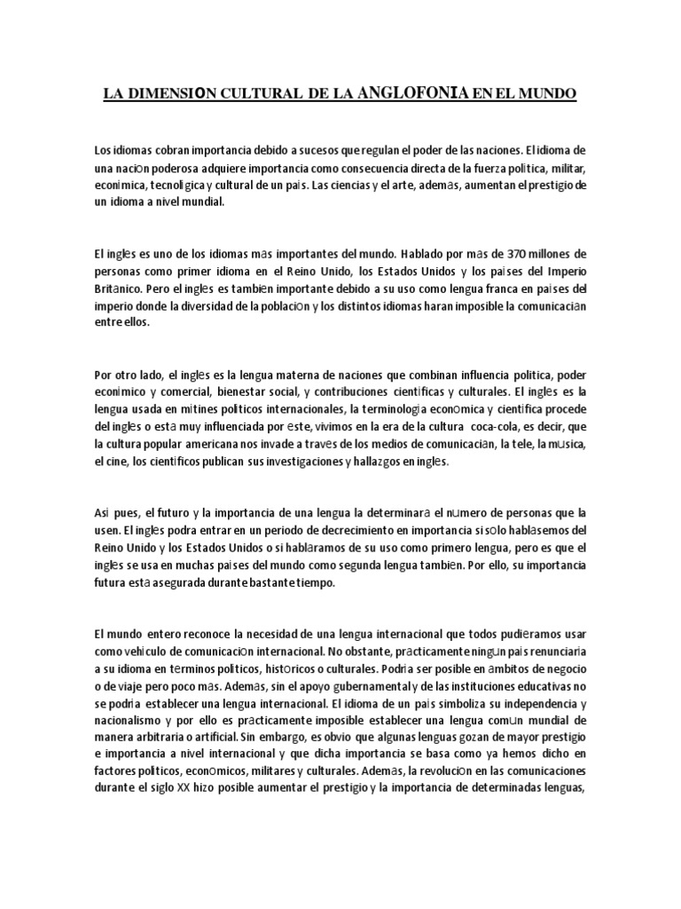 La Dimensión Cultural de La Anglofonia. | PDF | Idioma en Inglés | Los ...