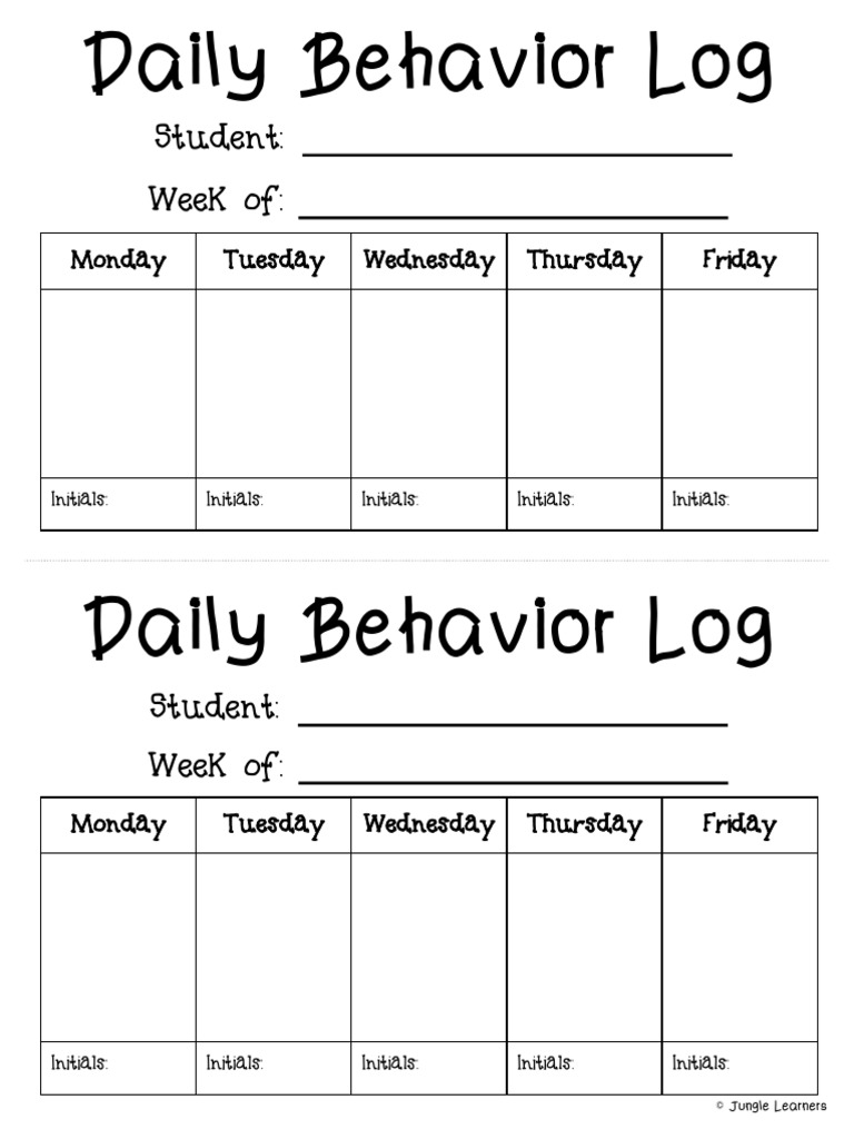 Daily Behavior Log: Week Of: Student | PDF