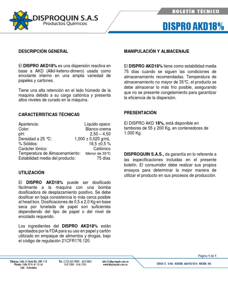 Dispro Akd18%: Descripción General Manipulación Y Almacenaje | PDF ...