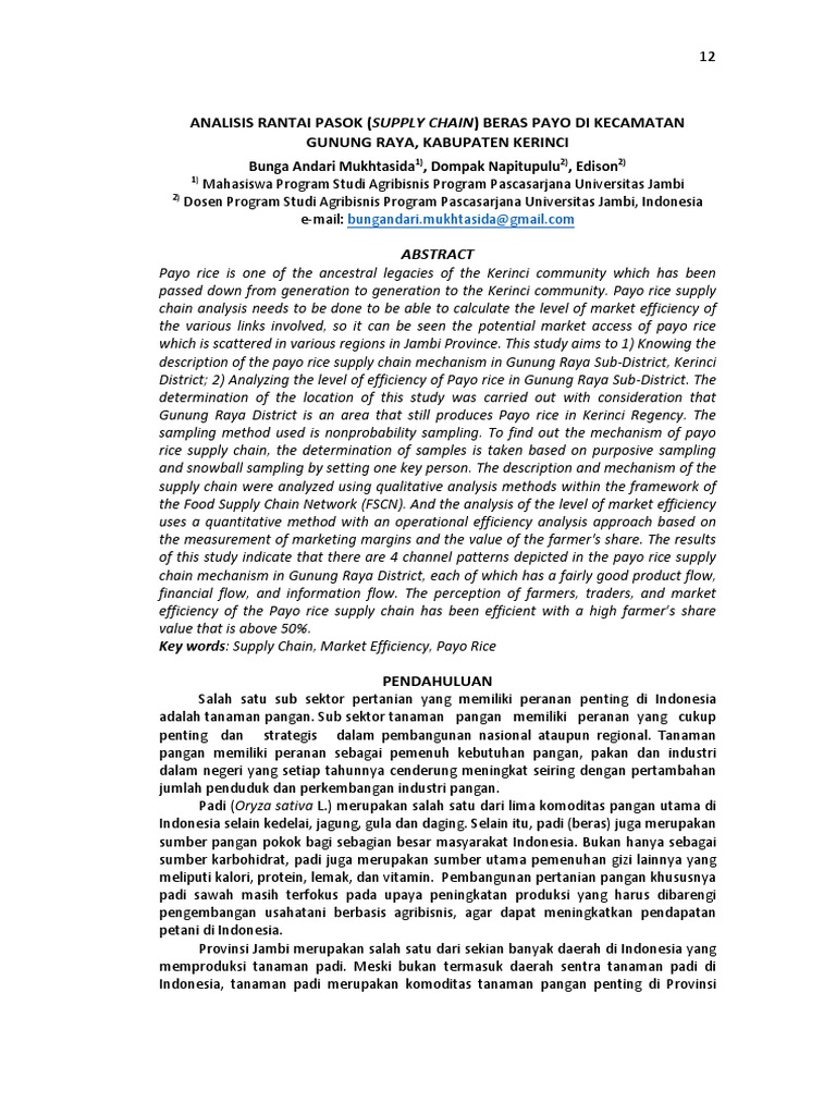 Analisis Efisiensi Rantai Pasok Beras Payo | PDF