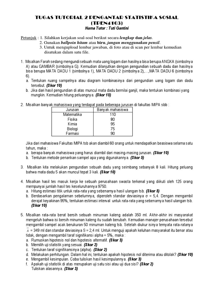 Tugas Tutorial Statistika Sosial UT | PDF