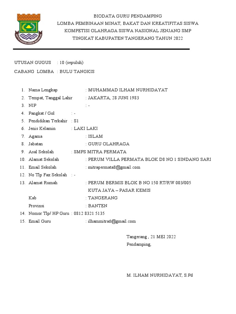 Biodata Guru Pendamping - Atlit - Gugus 10 - SMPS Mitra Permata | PDF