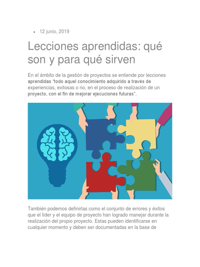 1 Lecciones Aprendidas. Qué Son y para Qué Sirven | PDF | Planificación ...