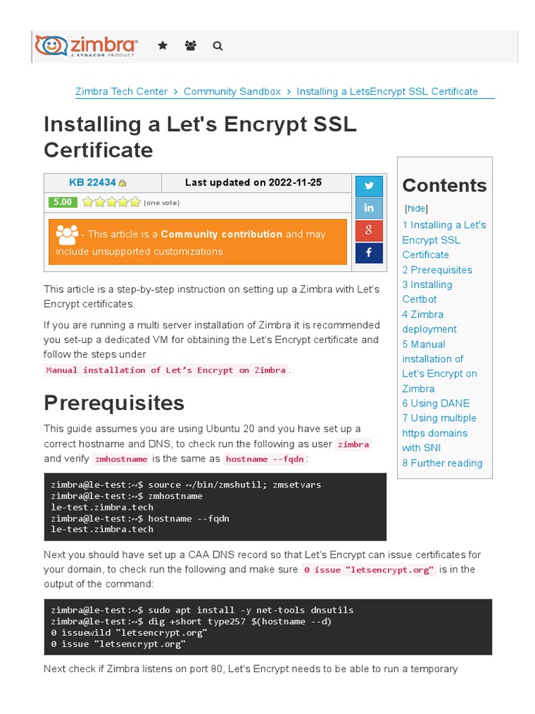wiki-zimbra-com-wiki-Installing_a_LetsEncrypt_SSL_Certificate | PDF | Public Key Certificate ...