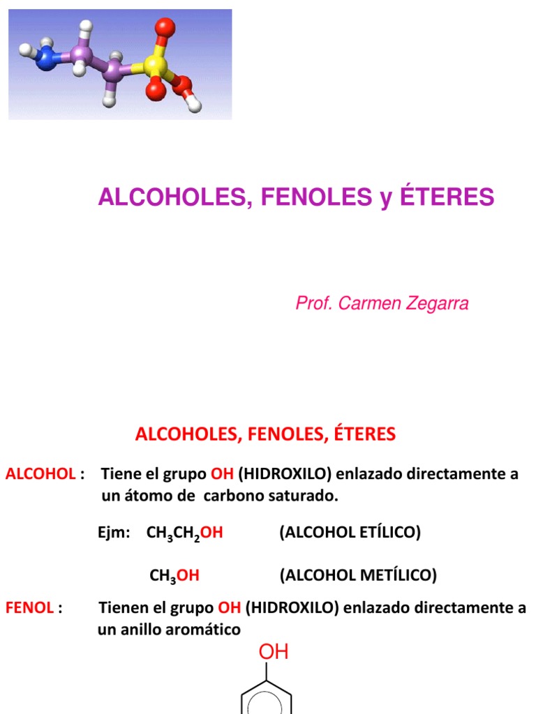 Alcoholes, Fenoles Y Éteres: Prof. Carmen Zegarra | PDF | Etanol | Metanol