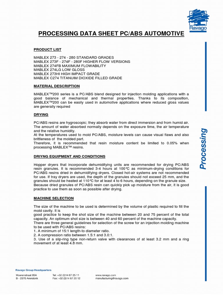 Processing Guidelines PC-ABS AUTOMOTIVE-2 | PDF | Secondary Sector Of ...