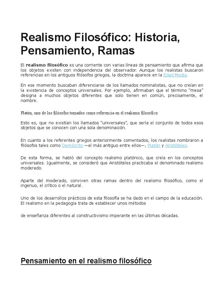 Realismo Filosófico - Historia, Pensamiento, Ramas | PDF | Realismo ...