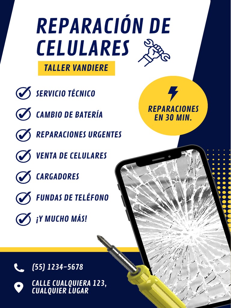 Flyer Reparación de Celulares Simple Azul y Amarillo | PDF