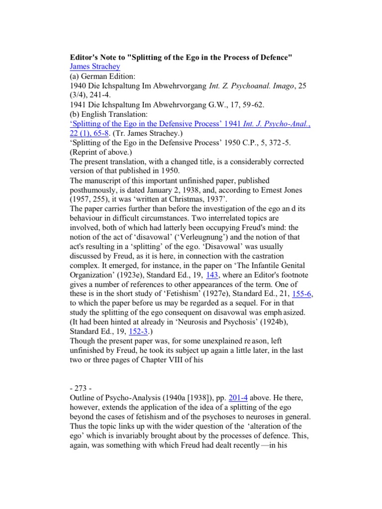 Ego Splitting in Psychoanalysis | PDF | Id | Psychoanalysis