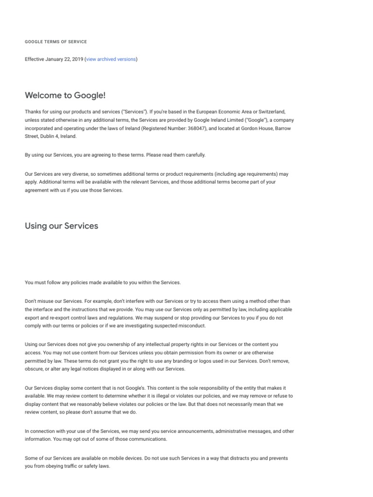 Google Terms of Service - Privacy & Terms - Google | Download Free PDF ...