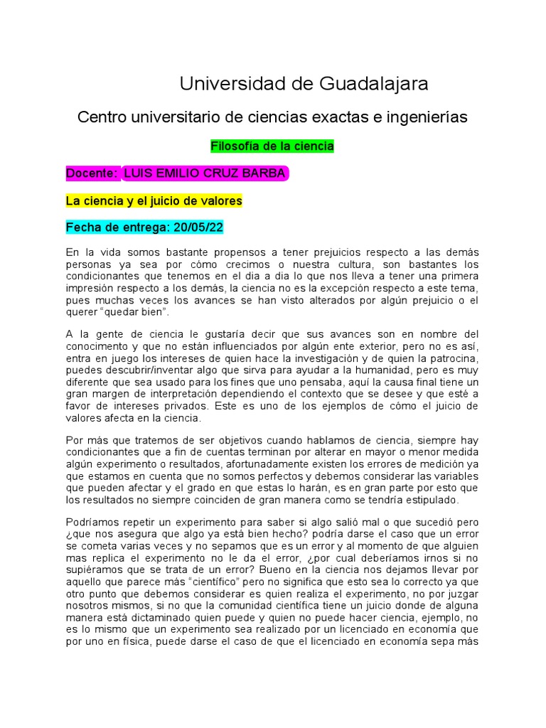 La Ciencia y El Juicio Basado en Valores | PDF | Experimentar | Pensamiento