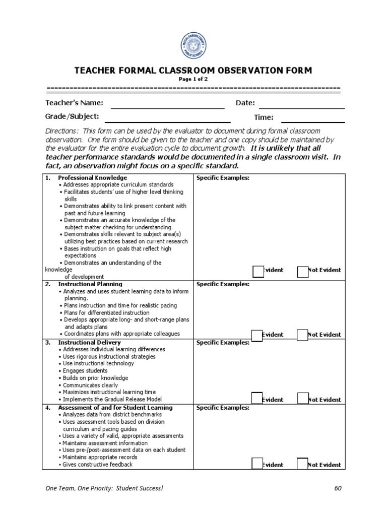 Teacher Observation Form Template | PDF | Teachers | Educational Assessment